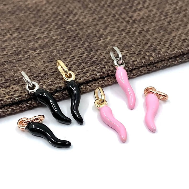 Pink, Black Italian Horn Pendant