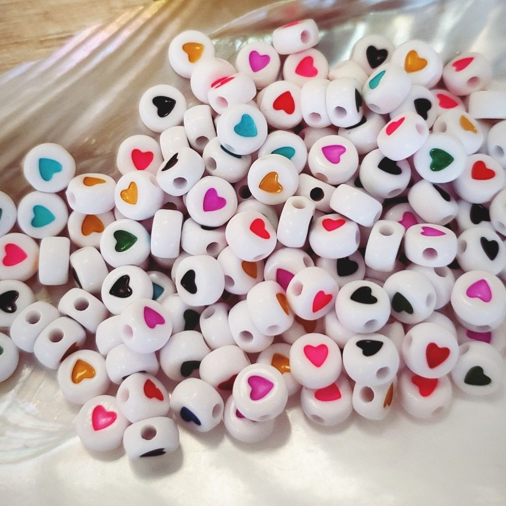 Acrylic Colorful Heart Beads, Flat Round