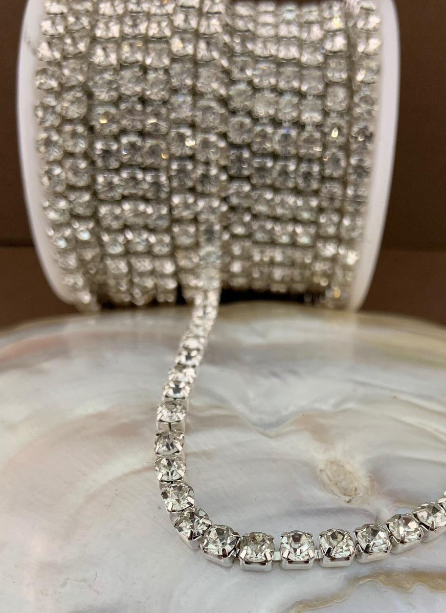 1 Row Silver Rhinestone Chain, Clear Stones | Bellaire Wholesale