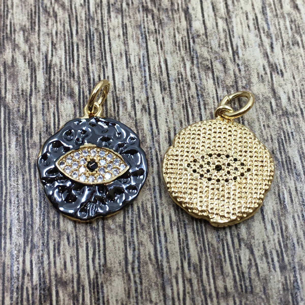 Round unformed Black Evil Eye Gold Charm | Bellaire Wholesale